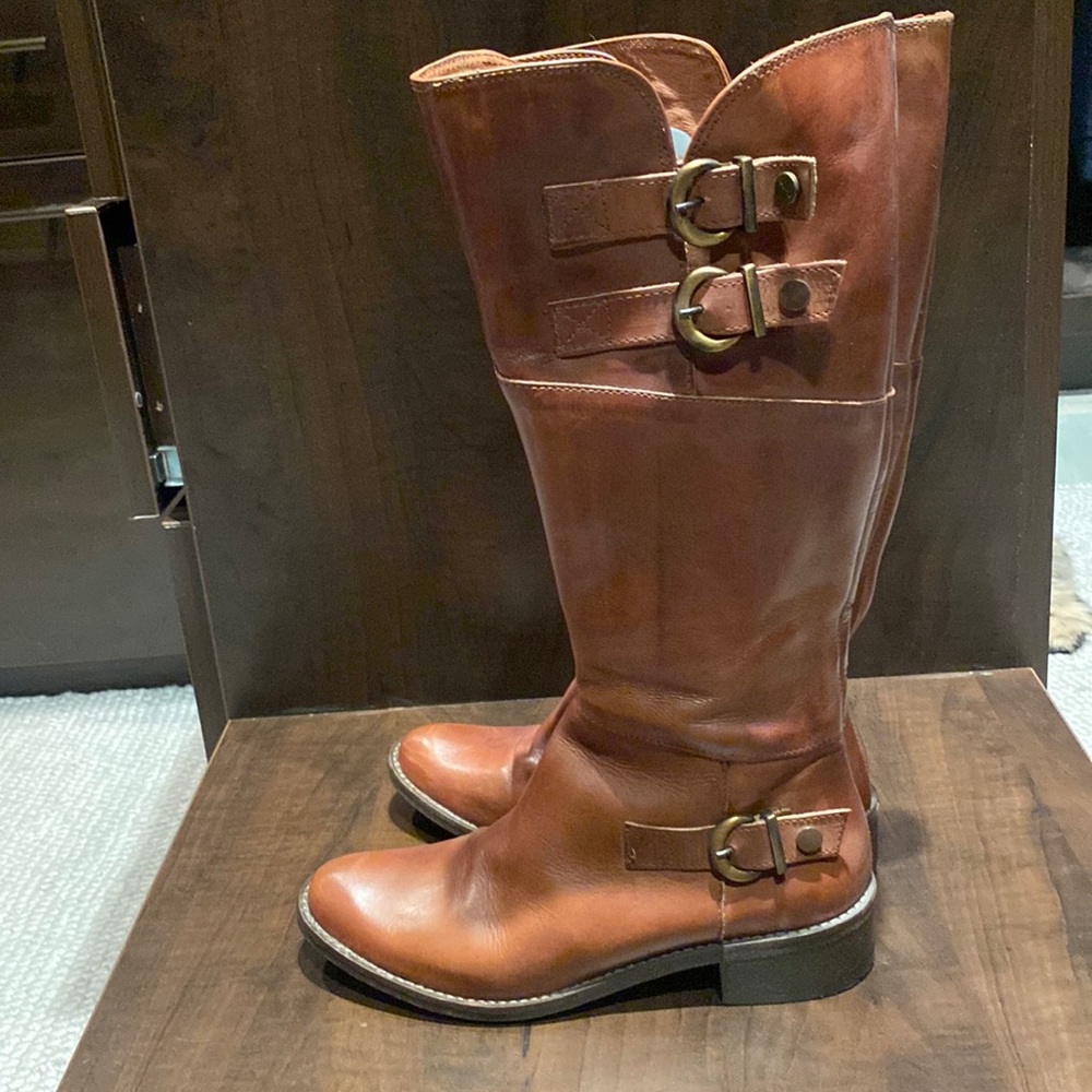 Knee High Cognac Color Leather Boots - Gem